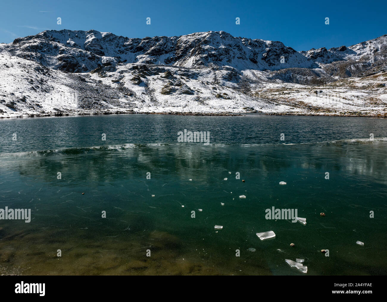 ice blocks on half frozen lake on Lais da Macun Stock Photo - Alamy