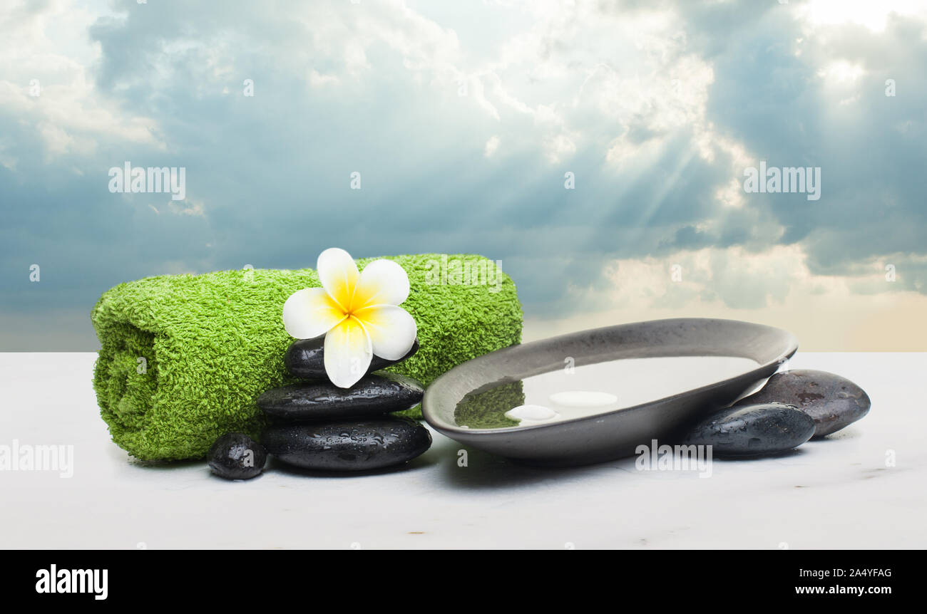 Spa objects for relax on white background. Spa healthy concept with ...