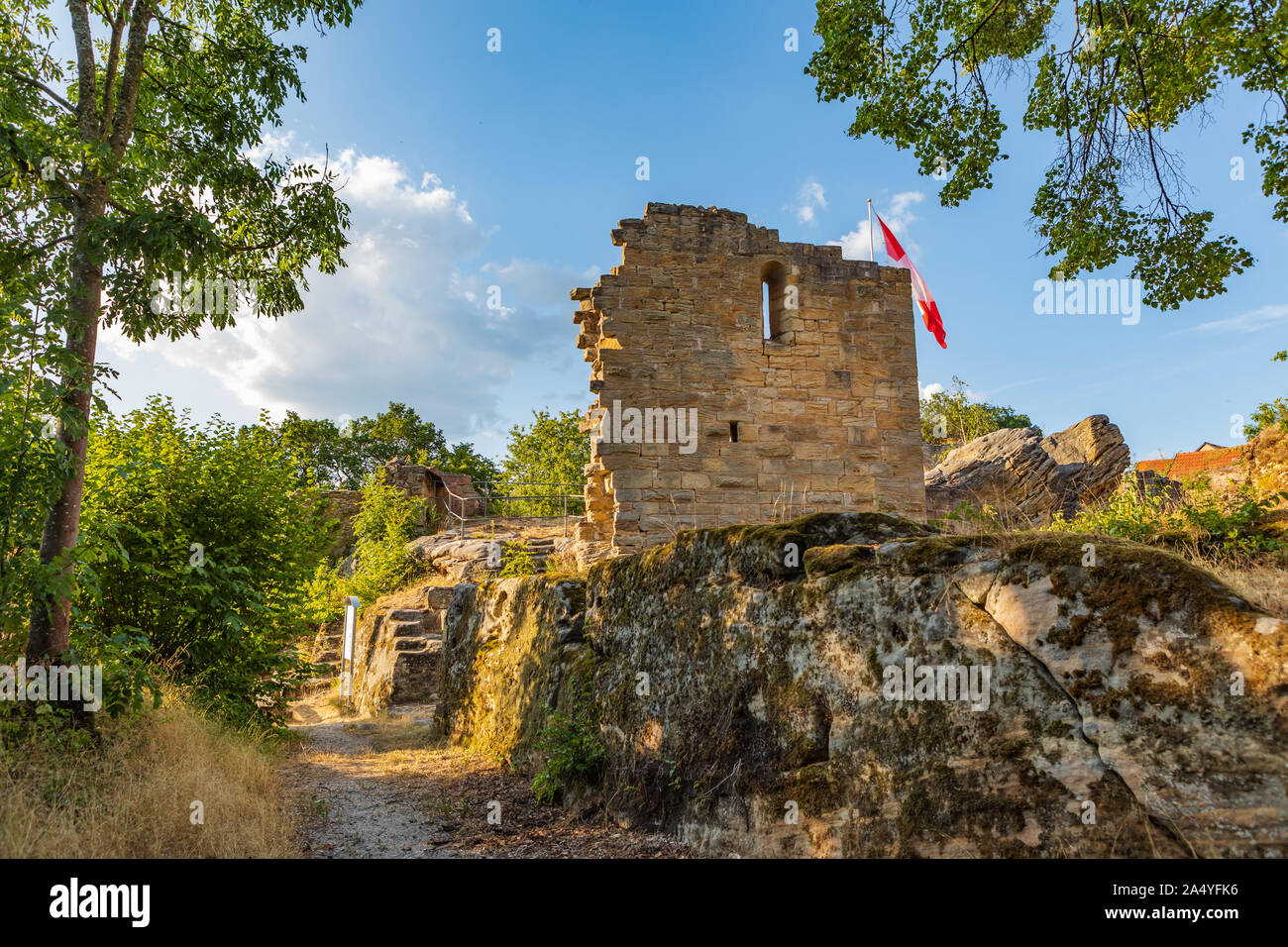 HASSBERGE, GERMANY - CIRCA JUNE, 2019: Ruin of castle Lichtenstein in ...