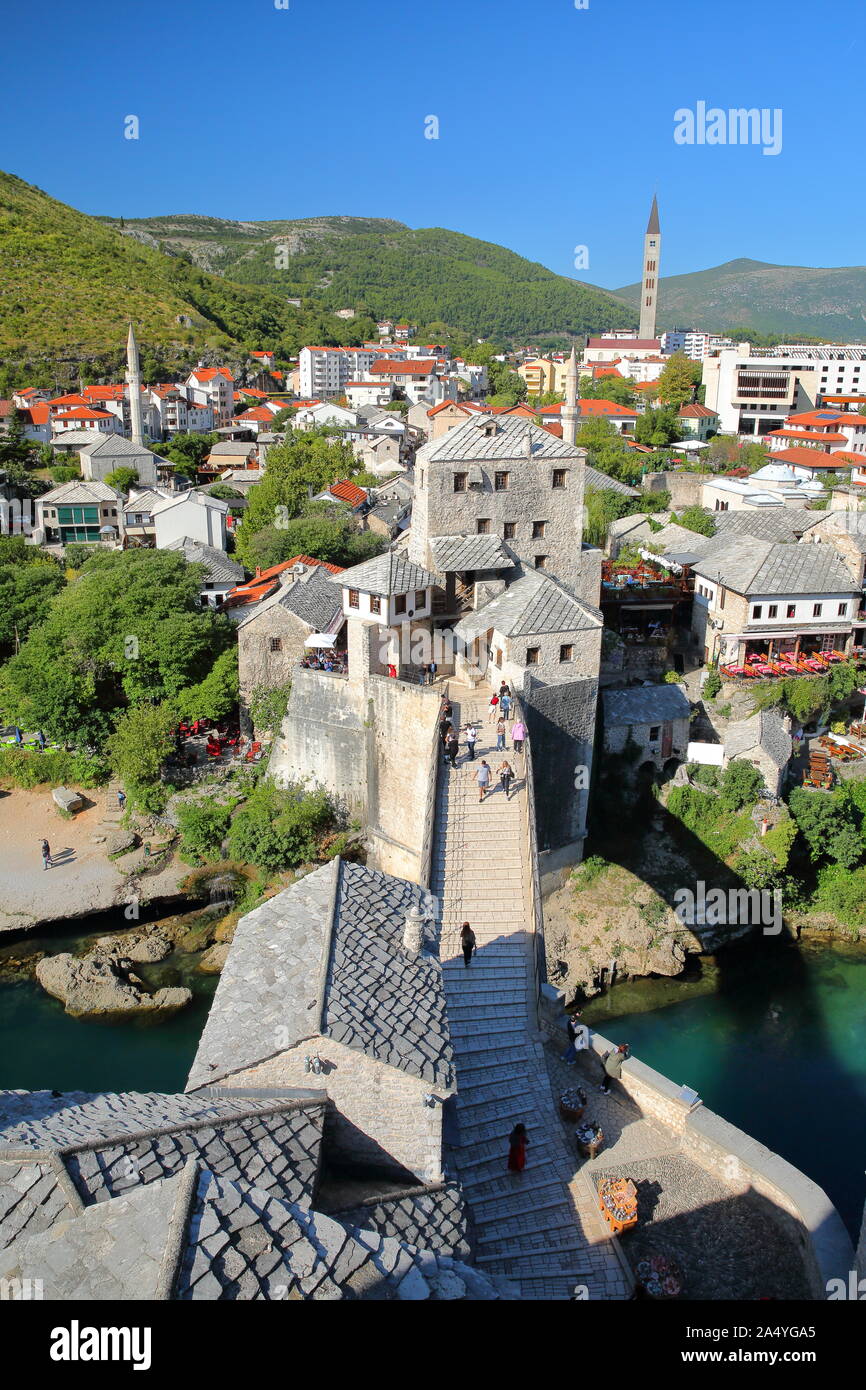 Aerial View of The Old Bridge (Stari Most), with the uneven surface of ...