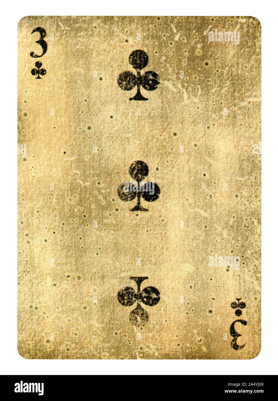 Three of Clubs Vintage playing card - isolated on white (clipping path ...
