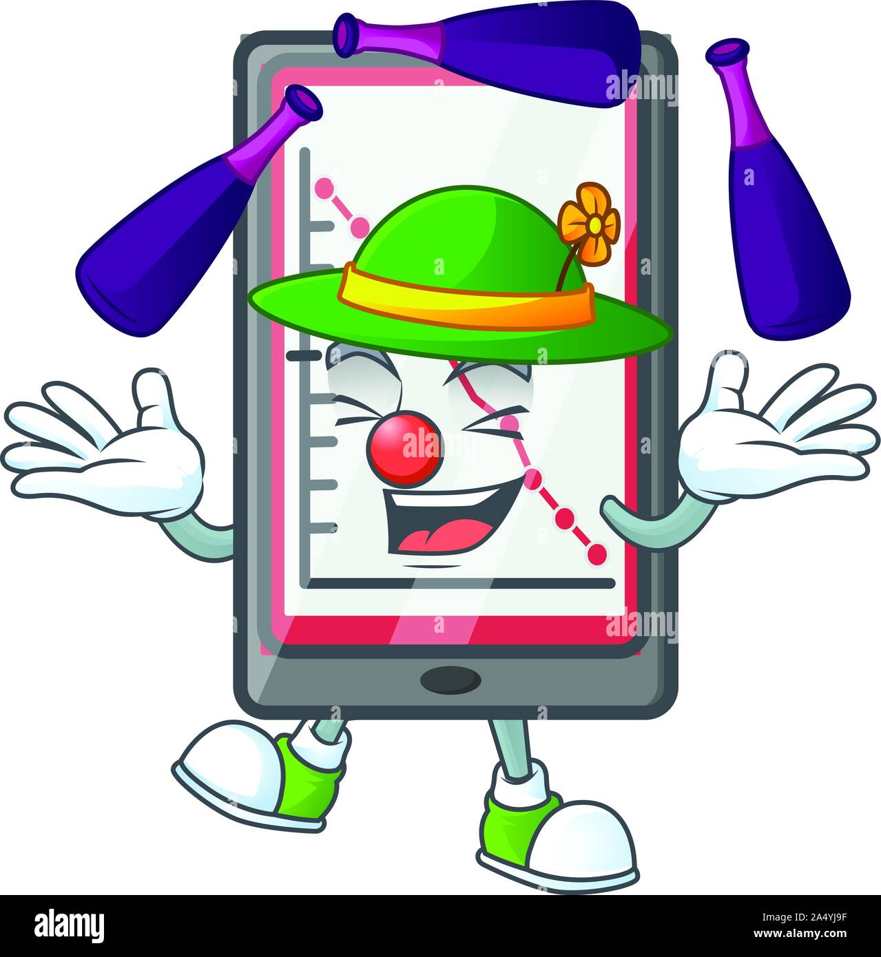 Juggling down chart vertical tablet with mascot Stock Vector Image ...