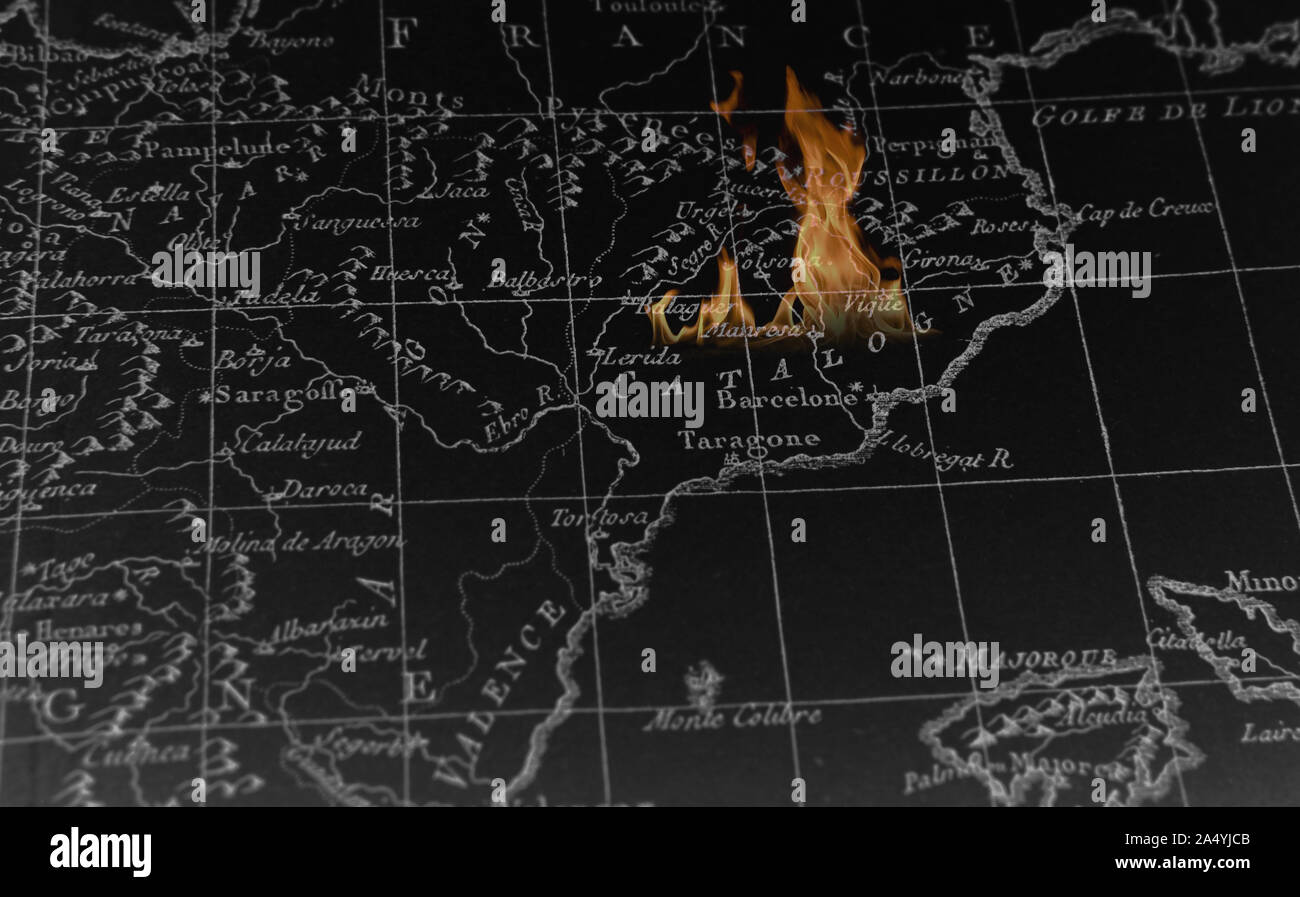 Old map of catalonia. Fight for independence. Vintage map of catalonia ...