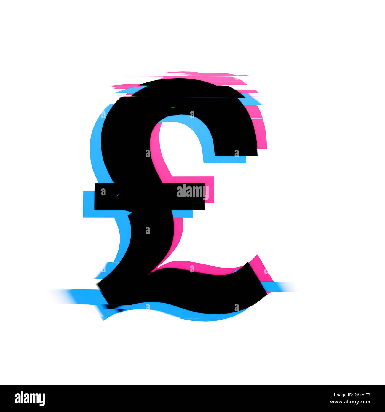 Pound sterling symbol distorted neon glitch effect text font. 3D Render ...