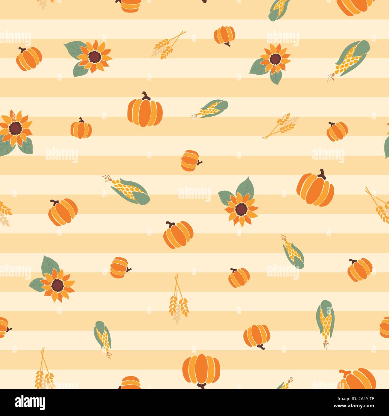 Fall vector background. Pumpkins, corn, sunflowers, wheat, crop on ...