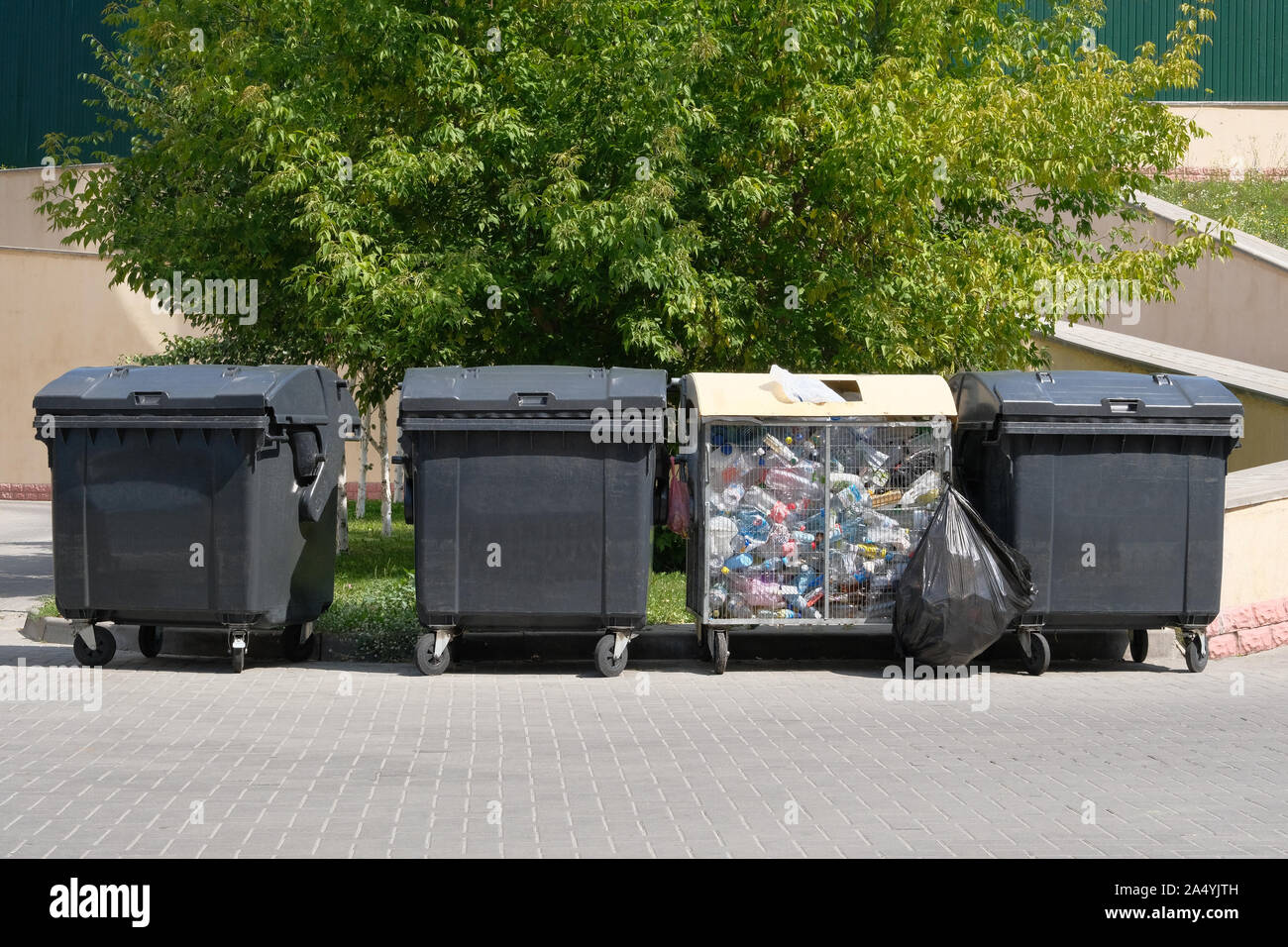 Garbage is pile lots dump. Garbage waste lots junk dump. Dustbins being ...