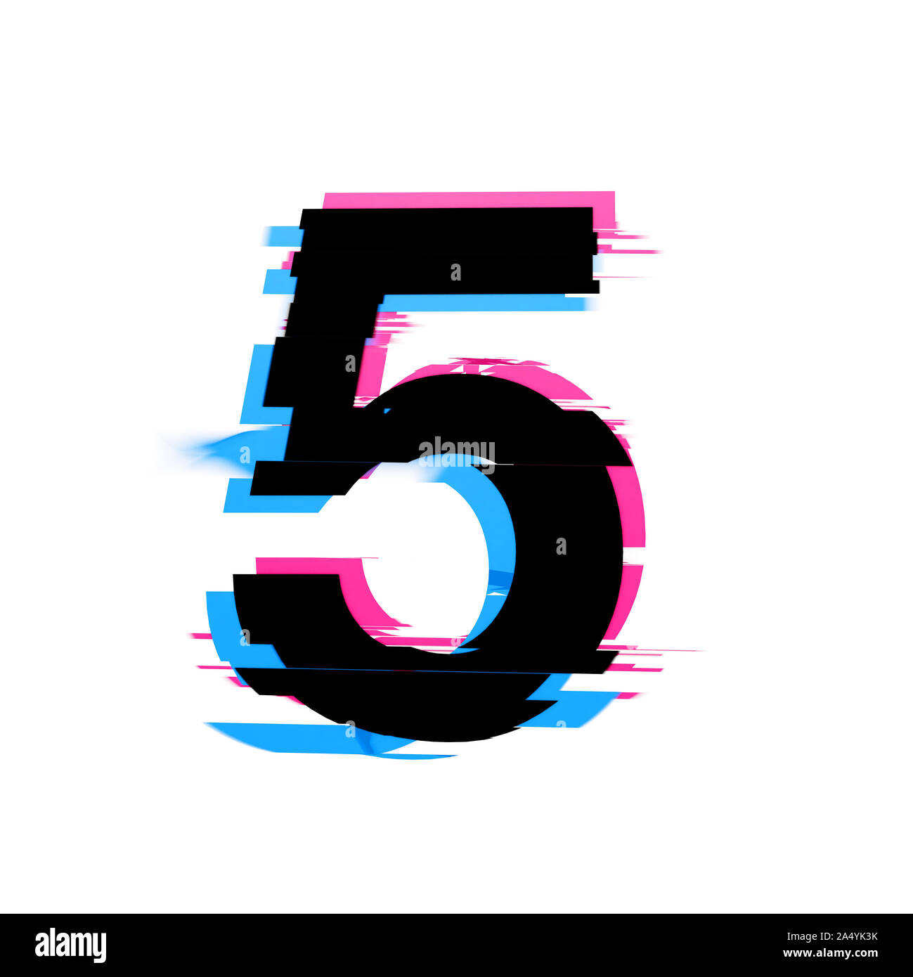 Number 5 distorted neon glitch effect text font. 3D Render Stock Photo ...
