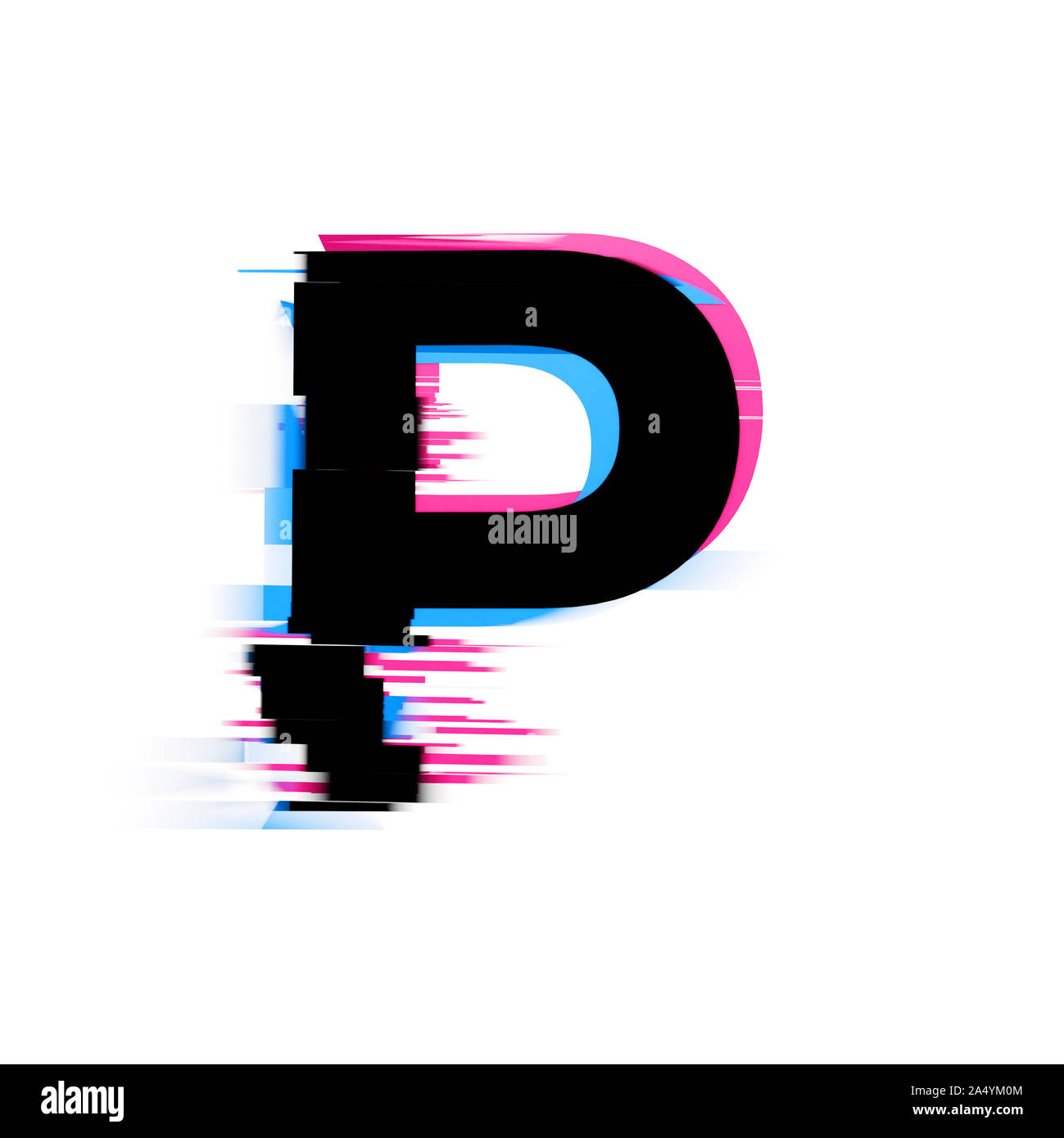 Letter P distorted neon glitch effect text font. 3D Render Stock Photo ...