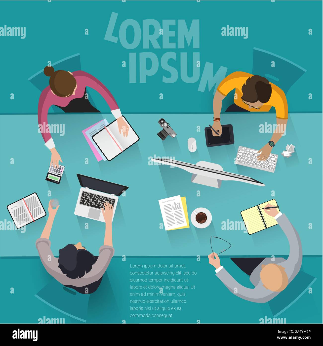 Top view desk social Stock Vector Images - Alamy