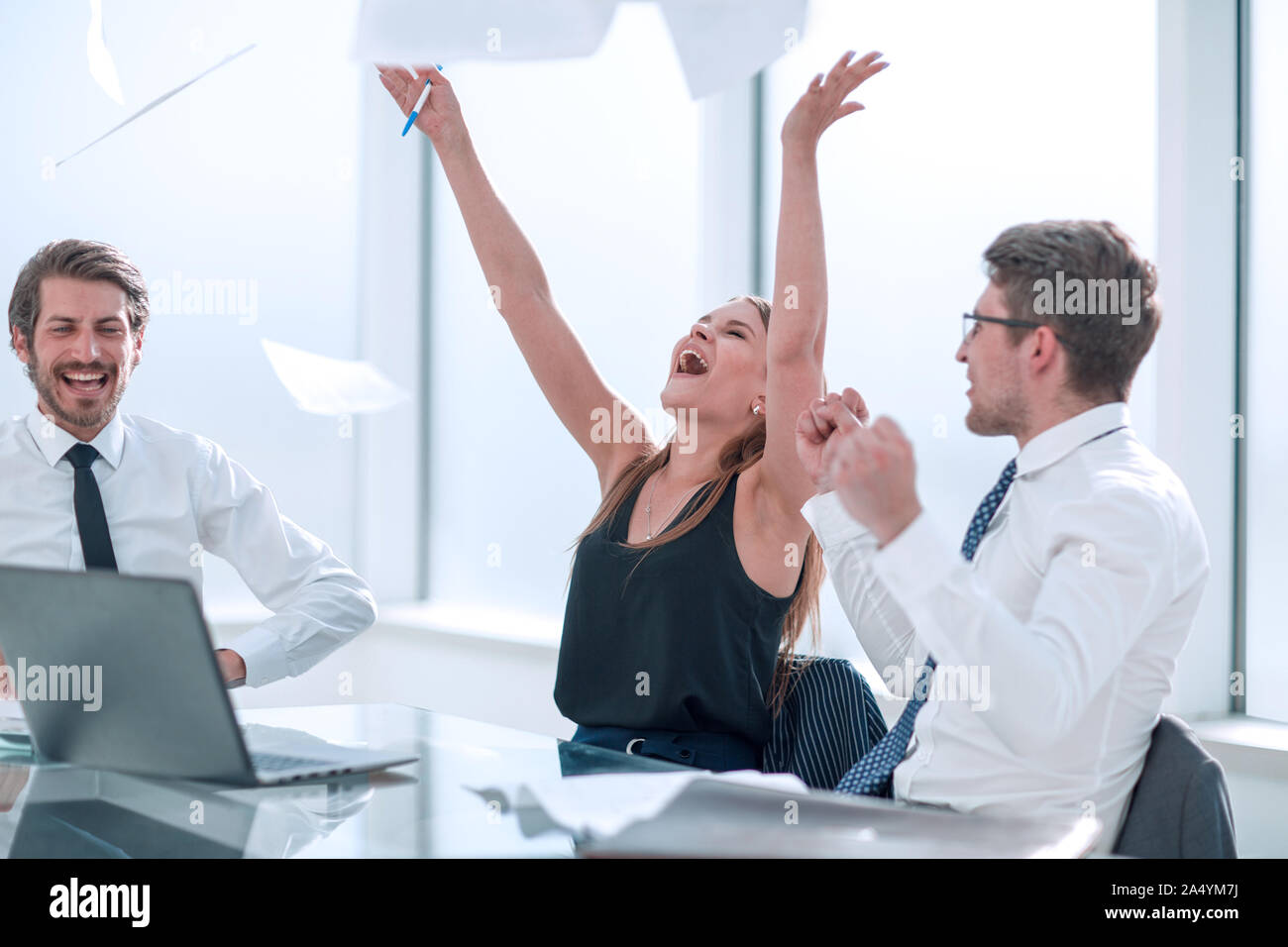happy employees showing the success of teamwork Stock Photo - Alamy