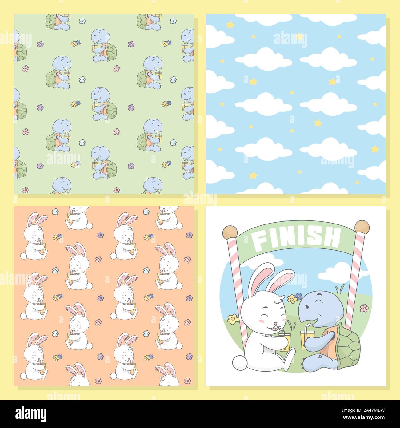 Turtle and Rabbit Drink, Cloud Seamless pattern. Vector Illustration ...