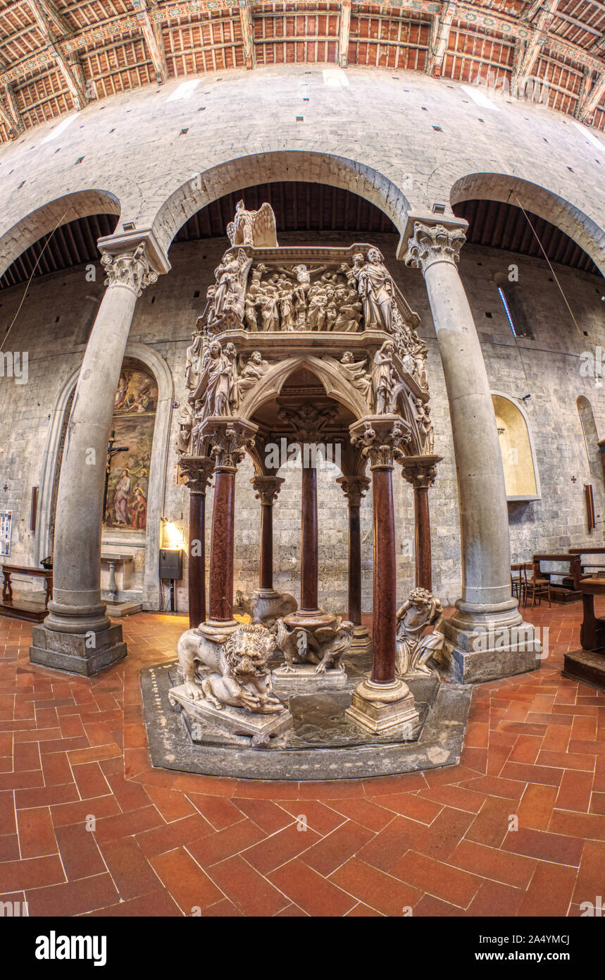 Pistoia Tuscany Italy frontal view of Nicola Pisano pulpit monument in ...