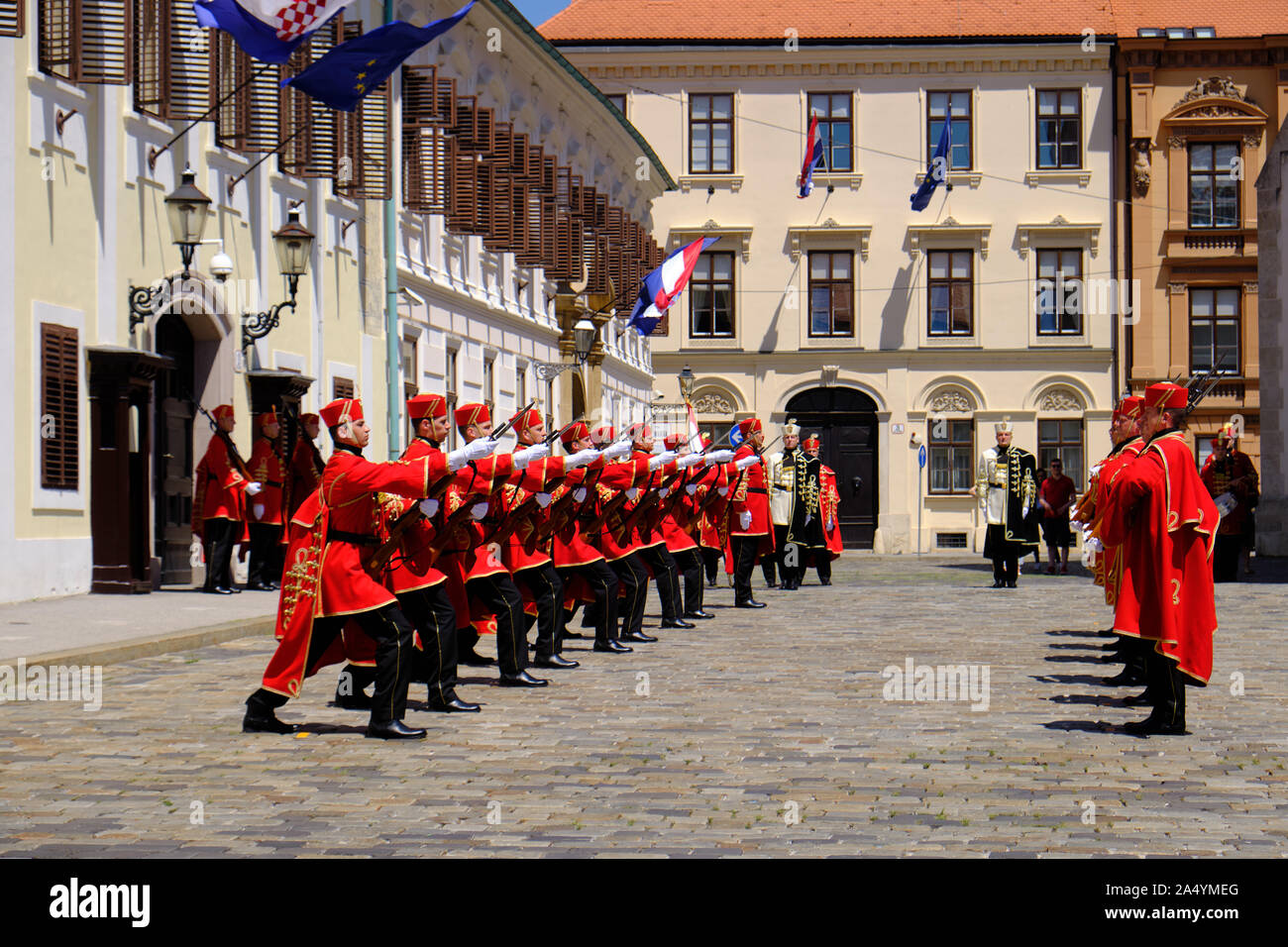 Zagreb, Croatia Royal Cravats Regiment soldiers lined up, with ...