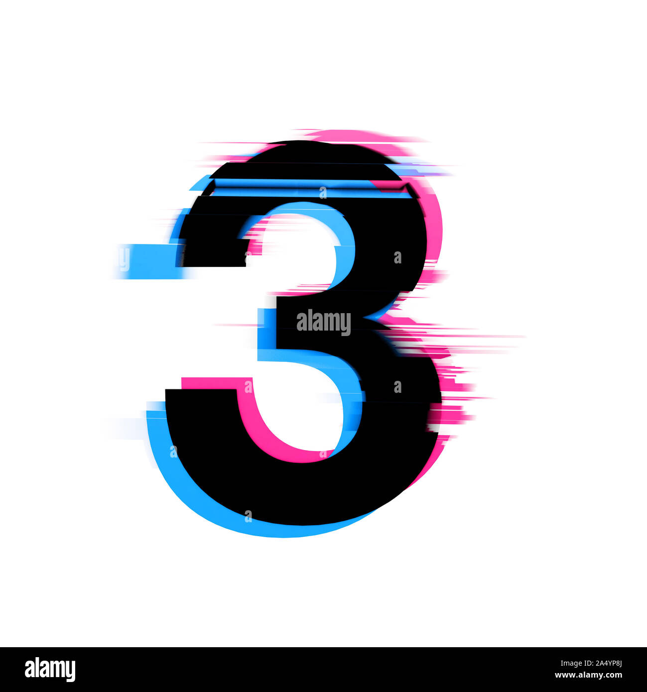 Number 3 distorted neon glitch effect text font. 3D Render Stock Photo ...
