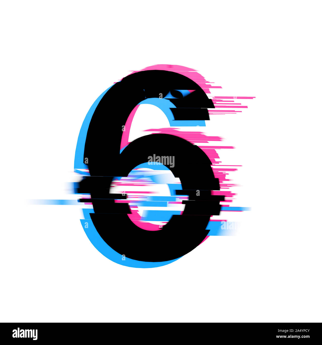 Number 6 distorted neon glitch effect text font. 3D Render Stock Photo ...