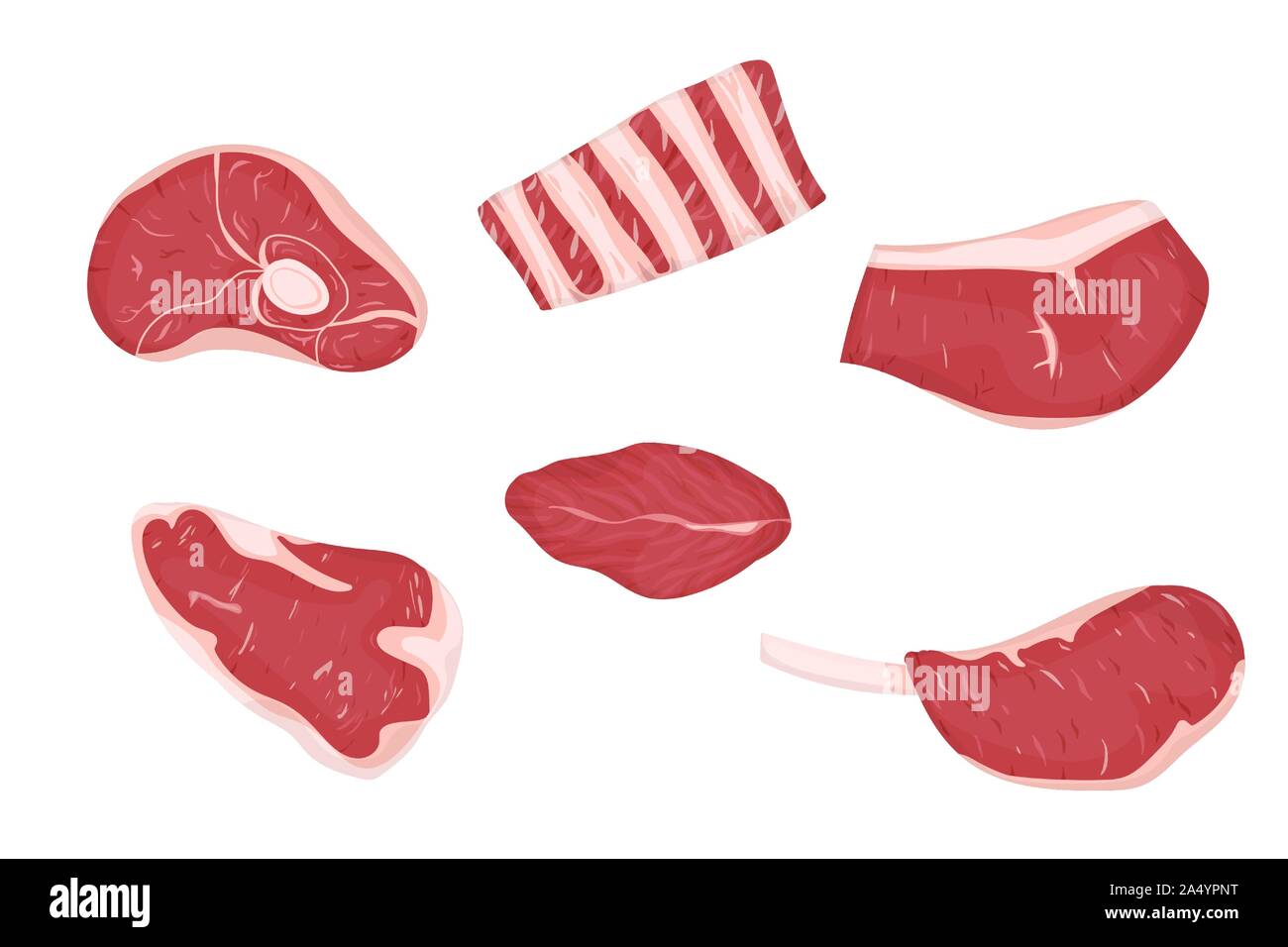 Set of meats cuts. Vector Illustration. White background Stock Vector ...