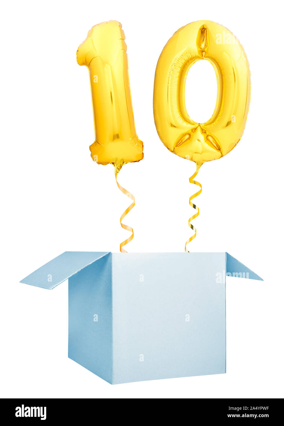 Golden number one inflatable balloon with golden ribbon flying out of ...