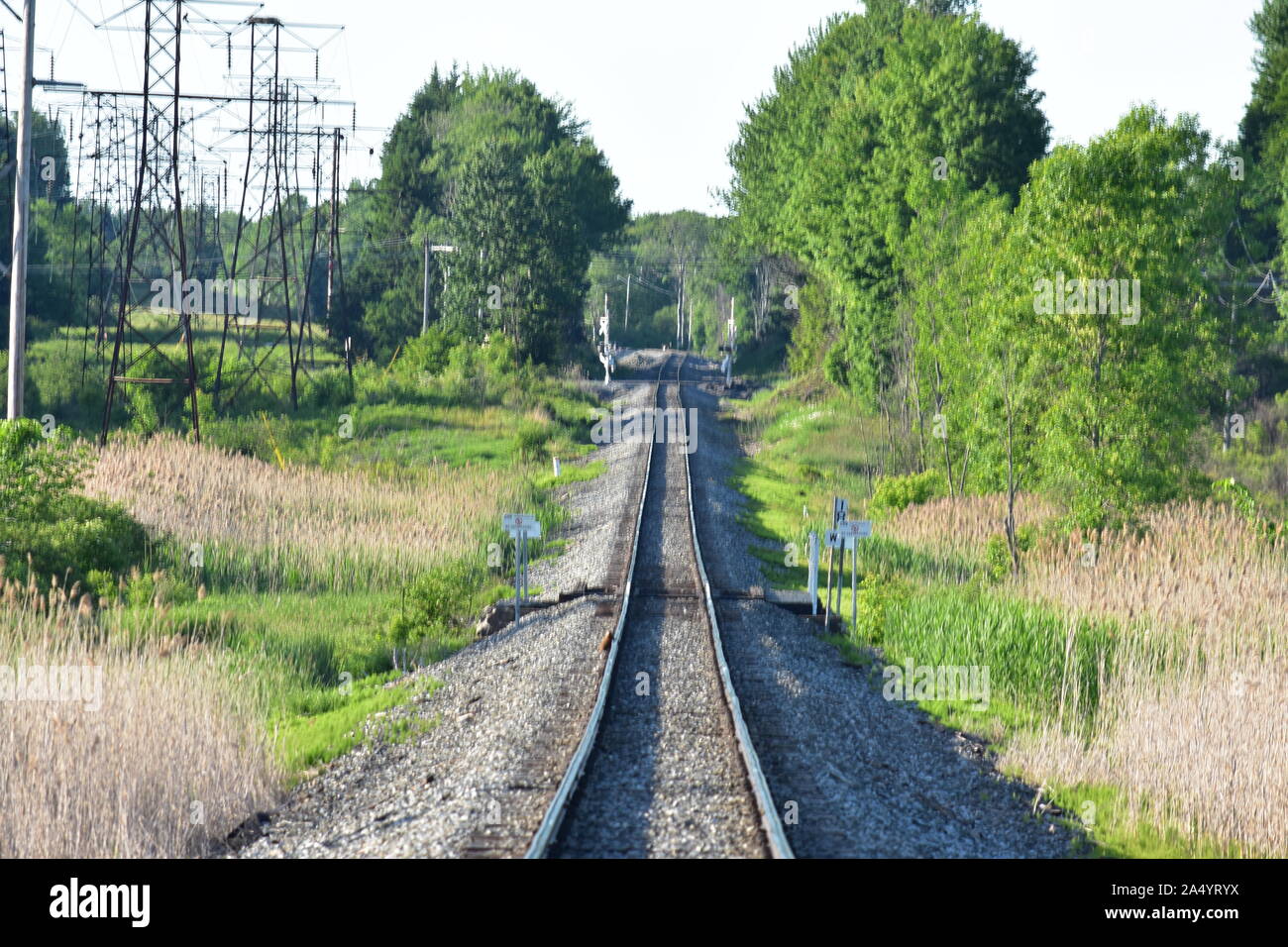 Rural Train Tracks And Power Lines Stock Photo - Alamy