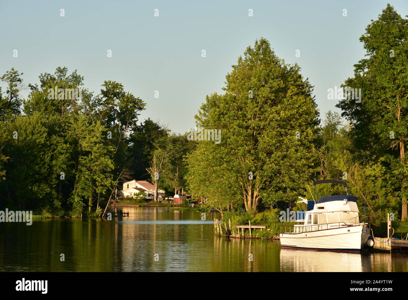 River Boat And Trees Stock Photo - Alamy