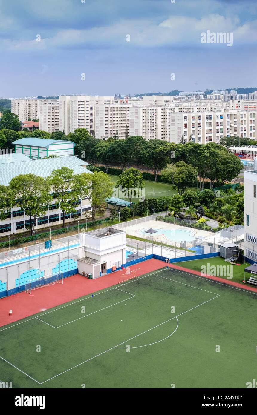 Singapore-26 NOV 2017:Singapore public football field in housing area ...