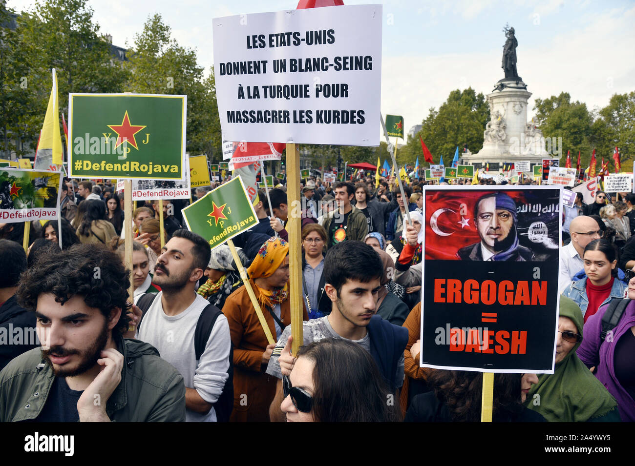Kurdish People protest for defending Rojava - Place de la République ...