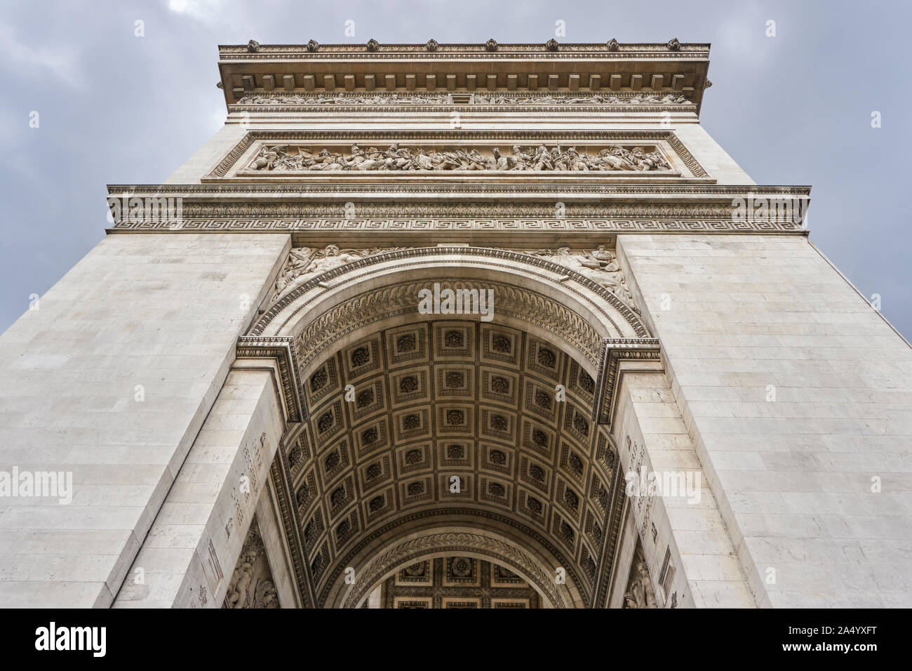 Architectural details and facade of the Arch of Triumph in Paris (Arc ...