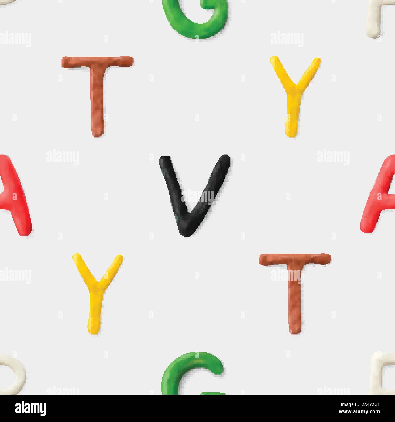 Seamless pattern with alphabet. Handmade modeling clay letters ...