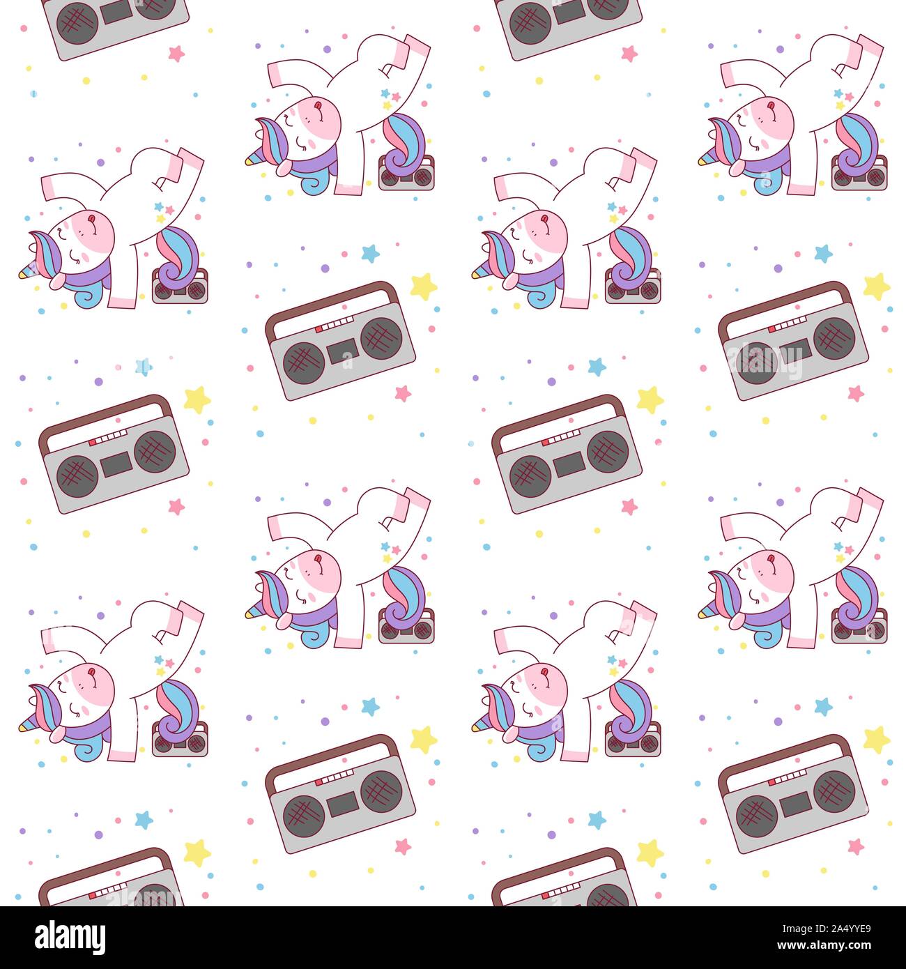 Cute Unicorn Break Dance Hip hop seamless pattern vector illustration ...
