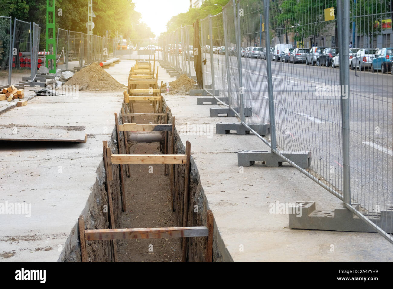 Engineering works. Repair of urban underground communications. Laying ...