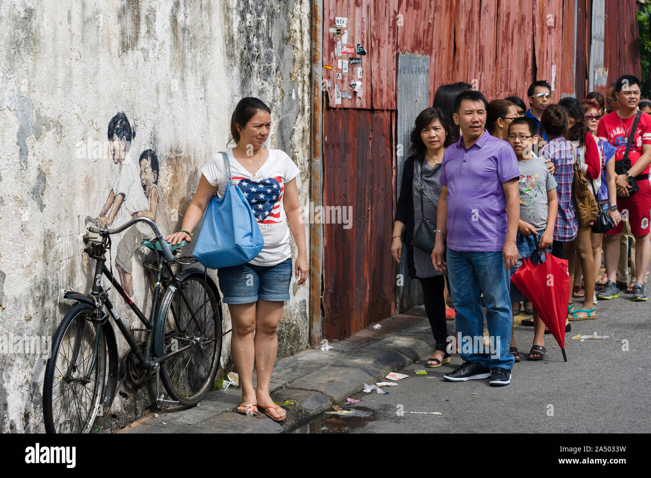 Little Children on a Bicycle a Murals by Ernest Zacharevic in George Town Penang Malaysia Stock ...