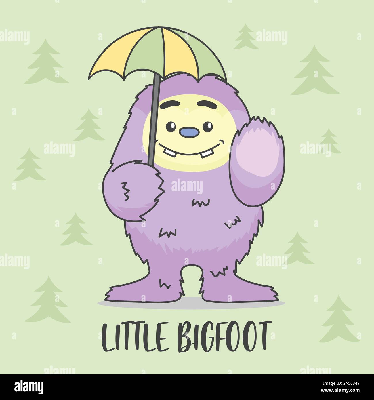 Little Monster Big food hold umbrella. Vector Illustration Stock Vector ...