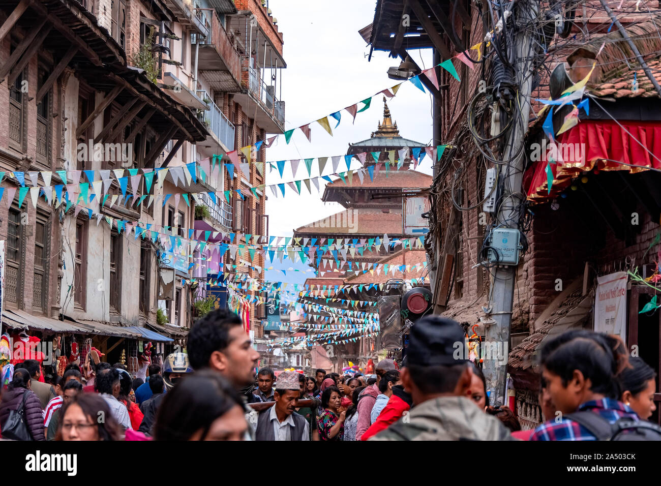 Kathmandu, Nepal - September 21 2019: Crowd of people walking on the ...