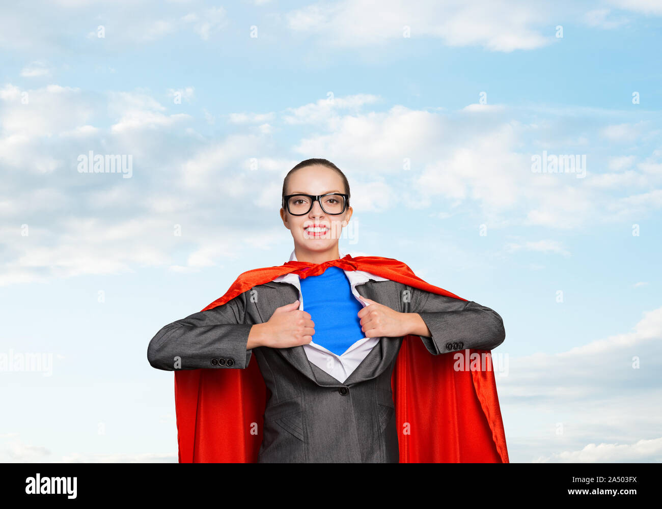Portrait of business woman super heroine. Attractive young business ...