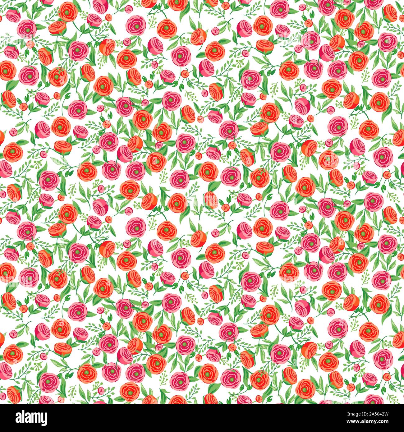 Red pink flower dense seamless pattern wallpaper. Peonies and roses ...
