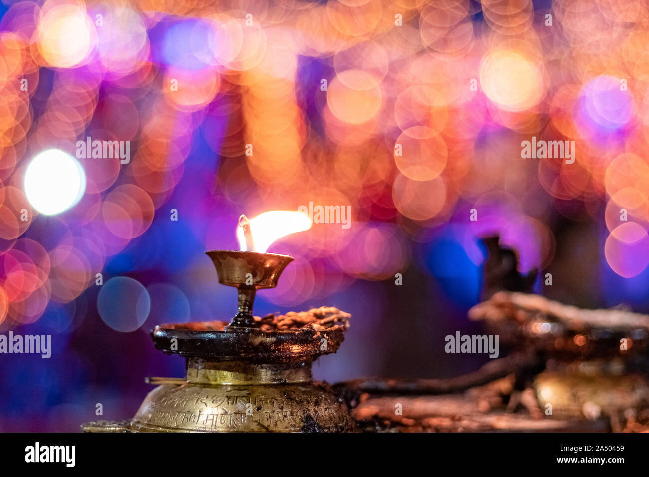 Diwali candle diya or butter lamps with bokeh Stock Photo - Alamy