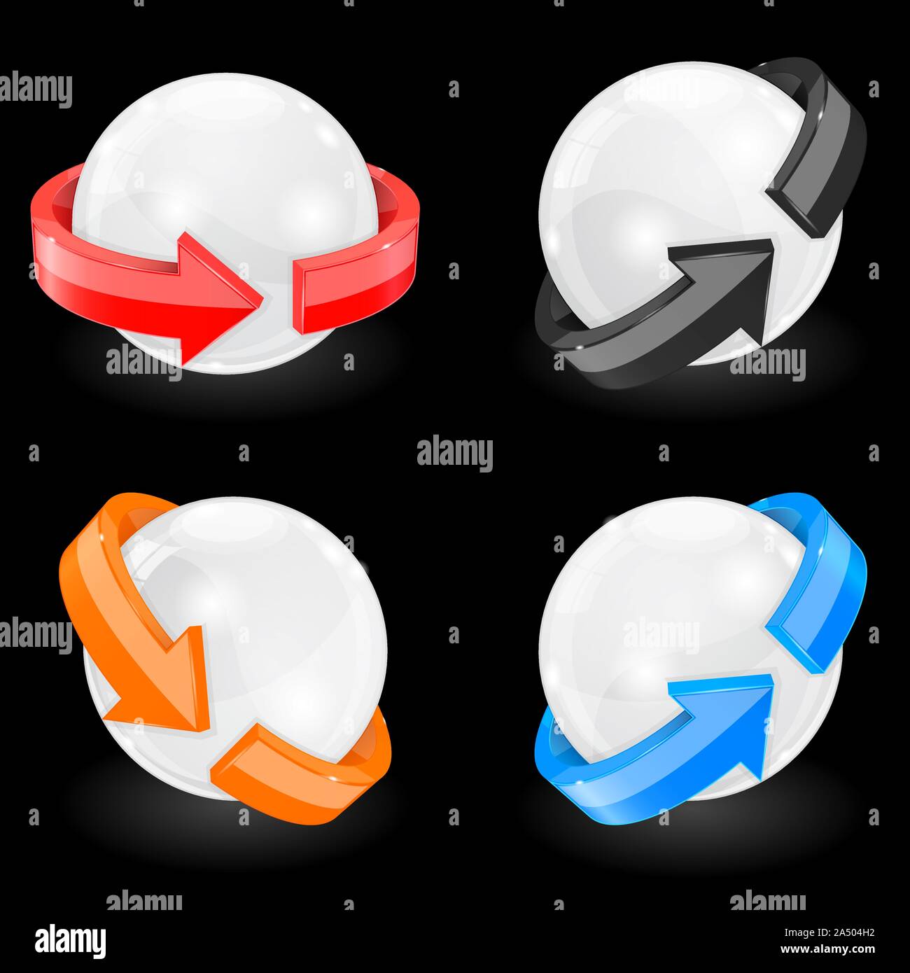 White sphere with arrow wrapped around. Set of vector 3d illustration ...