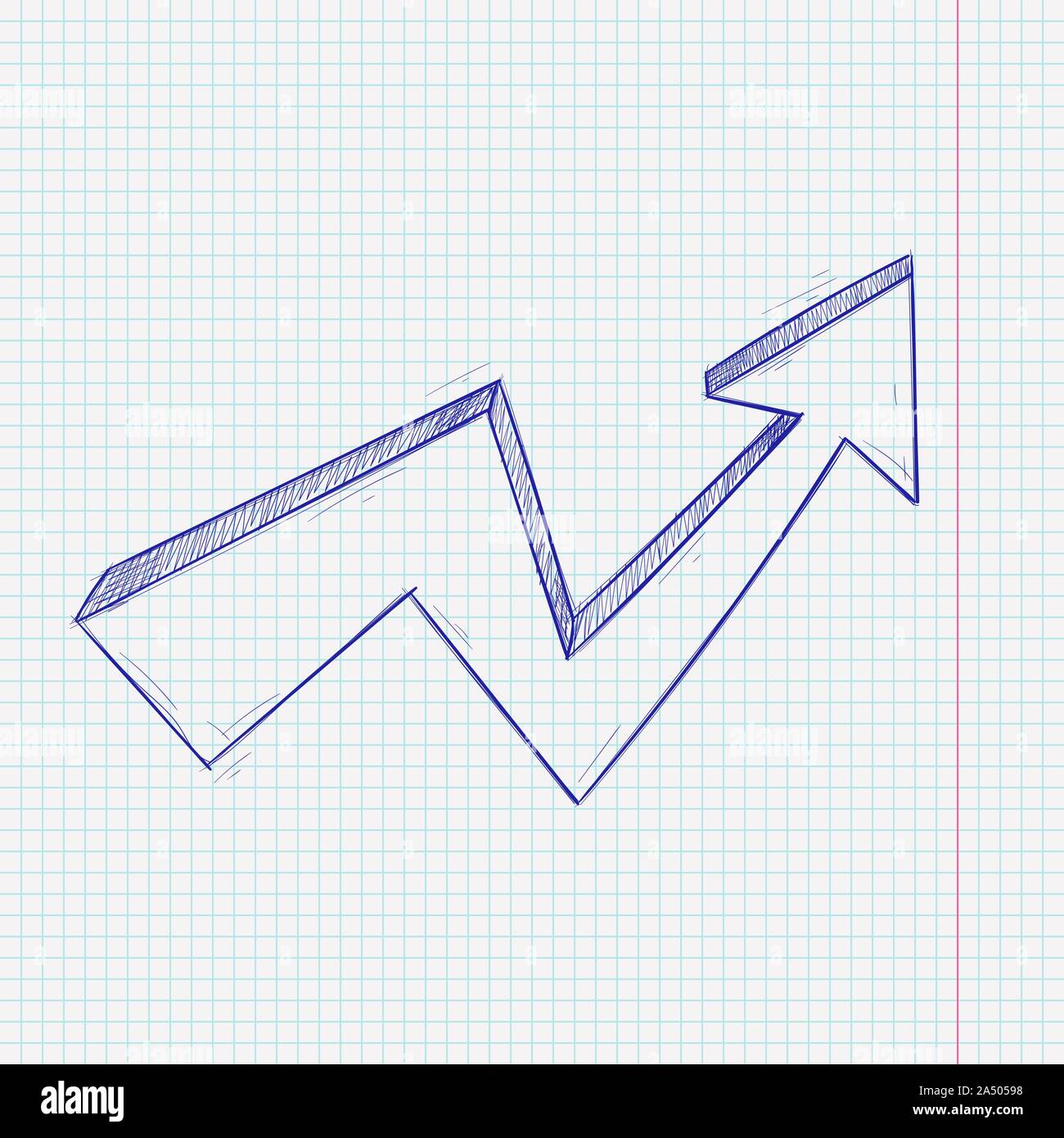 Financial UP arrow. Rising trend graph on lined paper background Stock ...