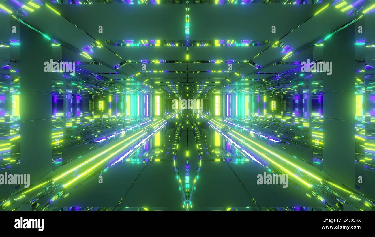 futuristic space temple tunnel corridor with cool reflections and glass ...