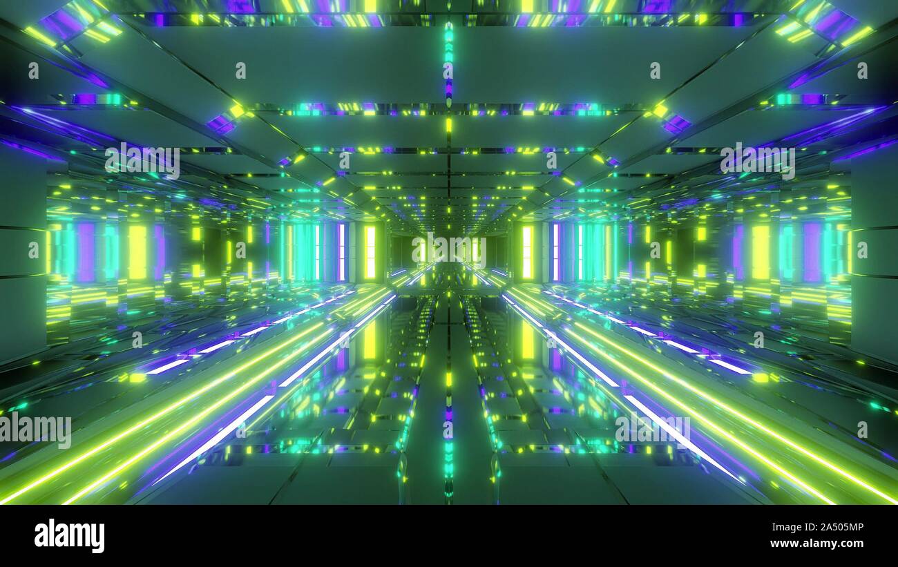 futuristic space temple tunnel corridor with cool reflections and glass ...