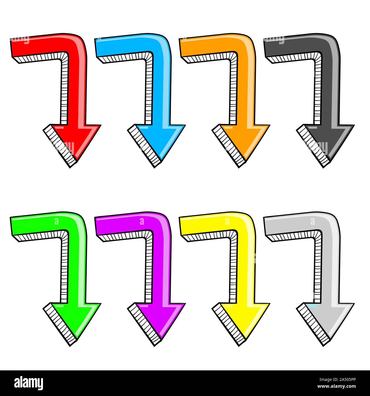 Down Arrows. Colored icons in hand drawn doodle style Stock Vector ...