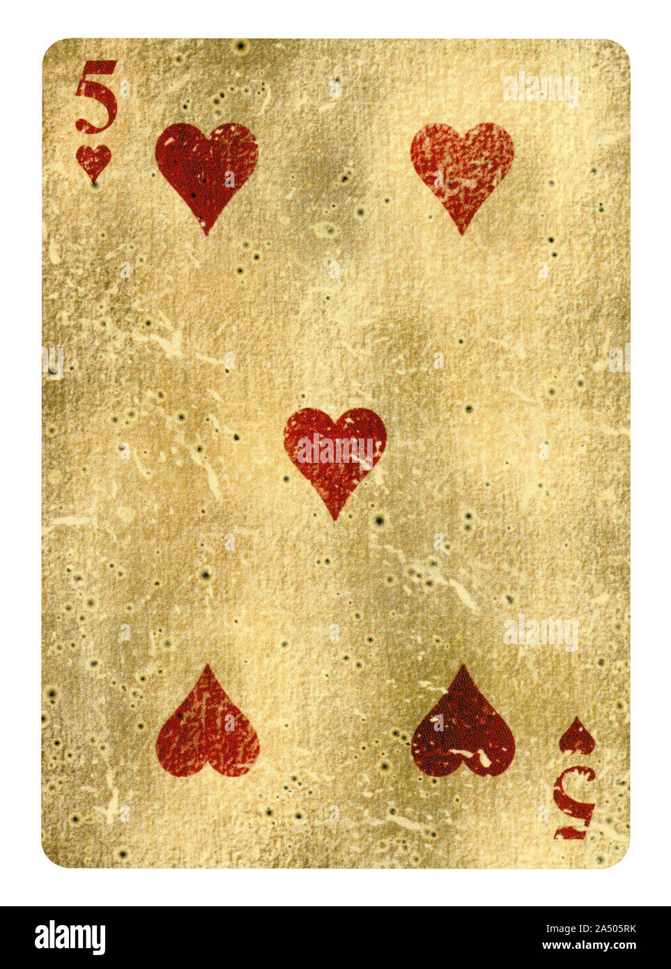 Five of Hearts playing card - isolated on white (clipping path included ...