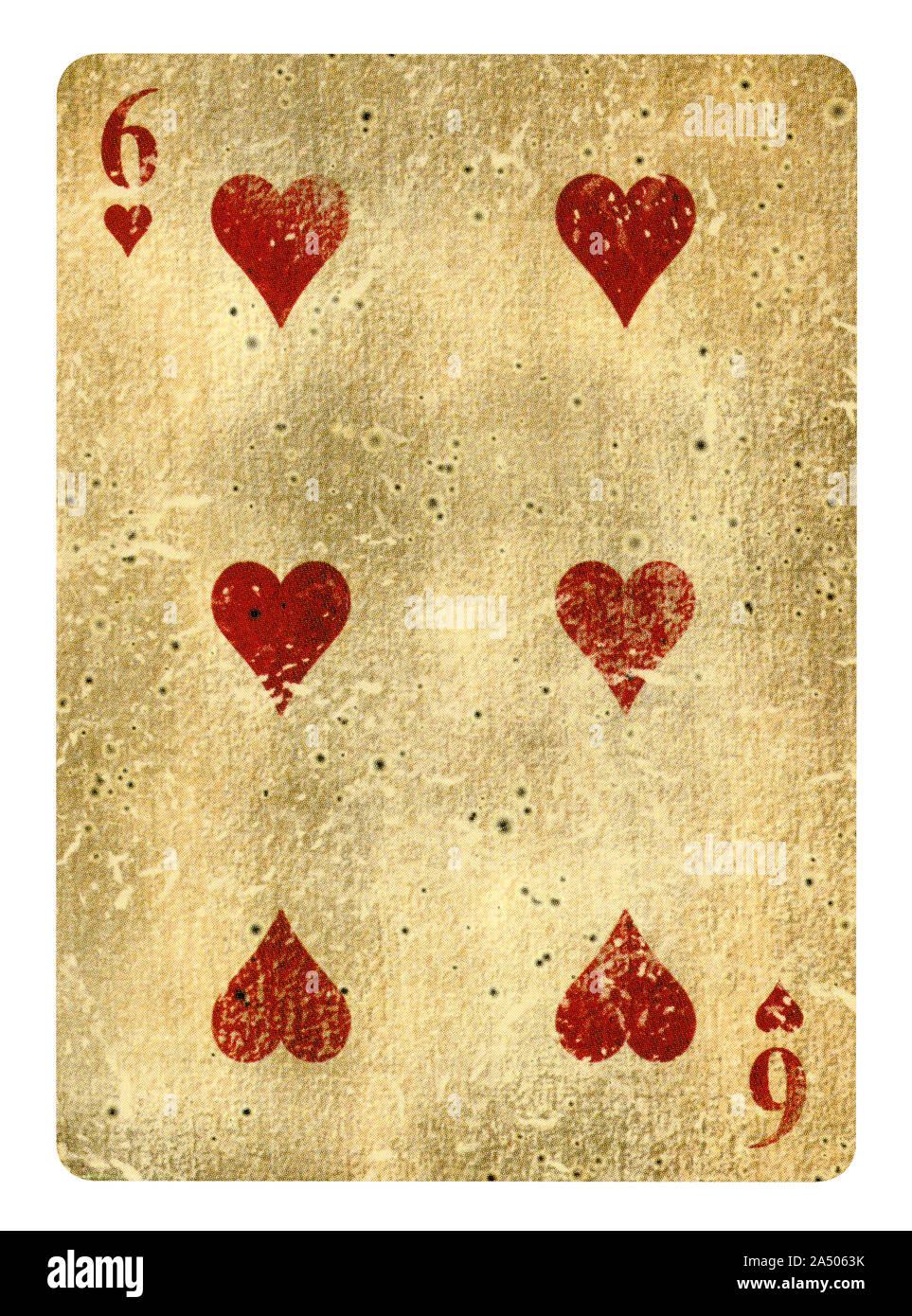 Six of Hearts Vintage playing card - isolated on white (clipping path ...