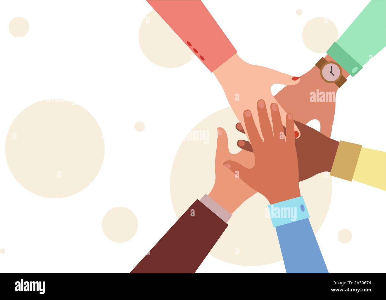 Hands of diverse group of people putting together. Concept of cooperation, unity, togetherness ...