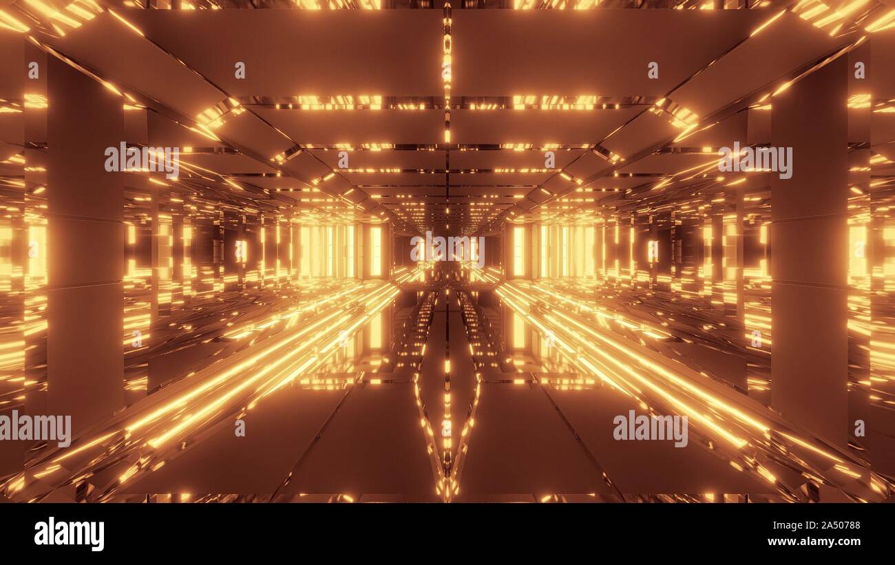 futuristic space temple tunnel corridor with cool reflections and glass ...
