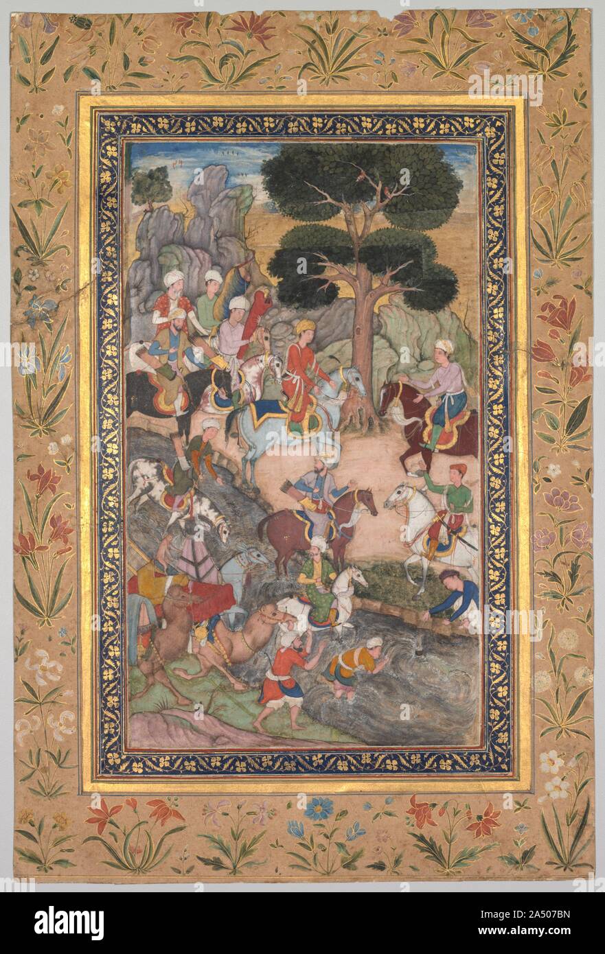 Babur meeting with Sultan Ali Mirza at the Kohik River, from a Babur ...