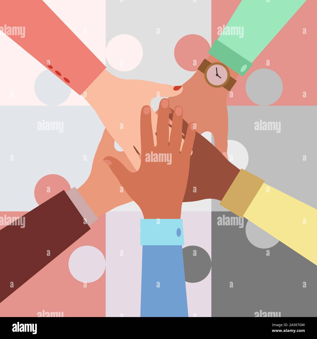 Hands of diverse group of people putting together on a puzzle ...