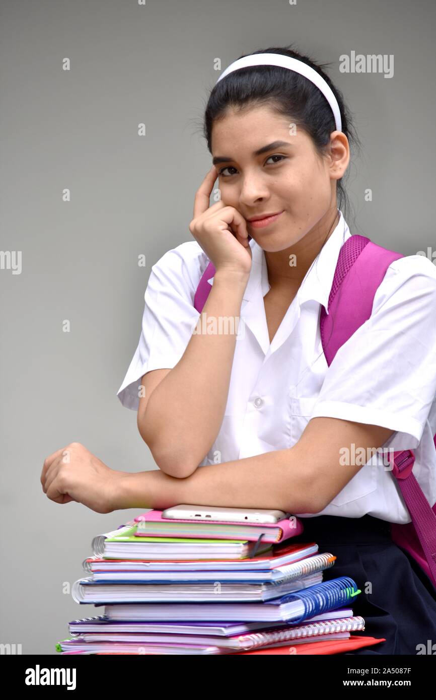 Cute Colombian Girl Student Thinking Stock Photo - Alamy