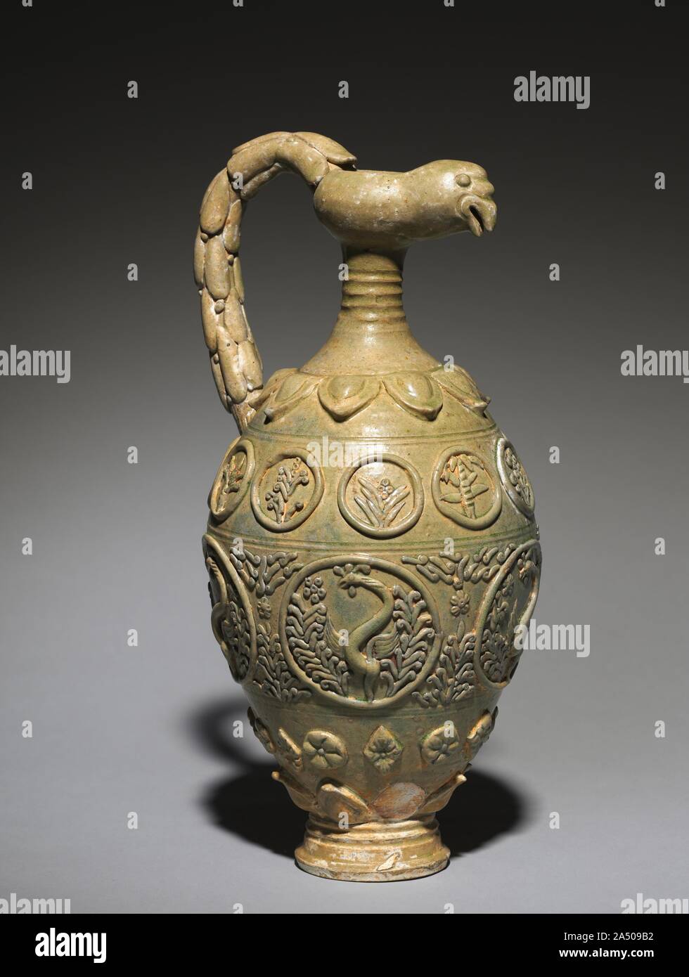 Bird-Headed Ewer, 600s-700s. With a lobed body, a bird-shaped head, and ...