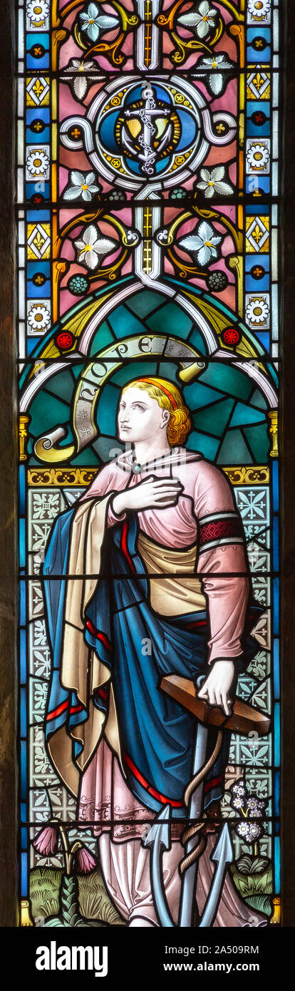 Stained glass window of Hope, Holy Cross church, Sherston, Wiltshire ...
