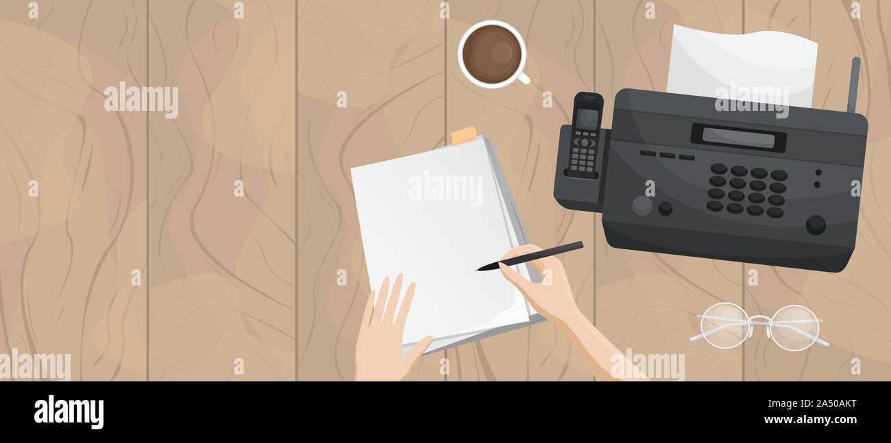 Workplace with a Fax and a girl signing documents. Paperwork, Secretary ...